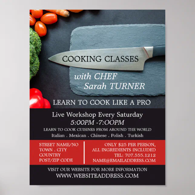 Prep Kitchen & Knife, Cooking Classes Advertising Poster | Zazzle