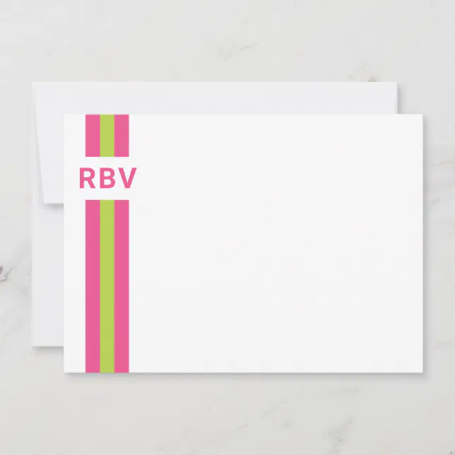 Prep Stripe Bright Pink and Lime Green Thank You Card | Zazzle