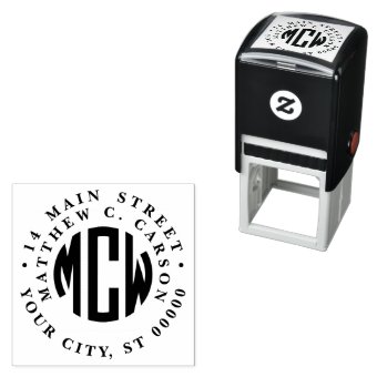 Preppy 3 Initial Circle Monogram Framed Address Self-inking Stamp | Zazzle