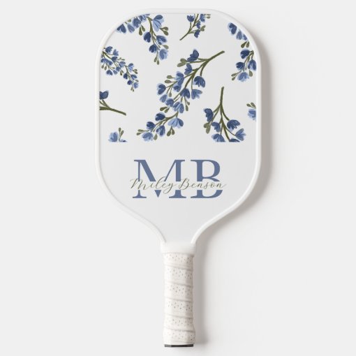 Preppy Aesthetic Retro Wildflowers Blue Monogram Pickleball Paddle | Zazzle