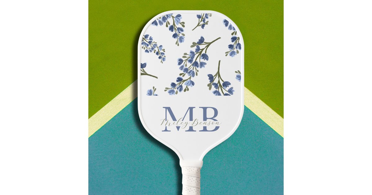 Preppy Aesthetic Retro Wildflowers Blue Monogram Pickleball Paddle | Zazzle