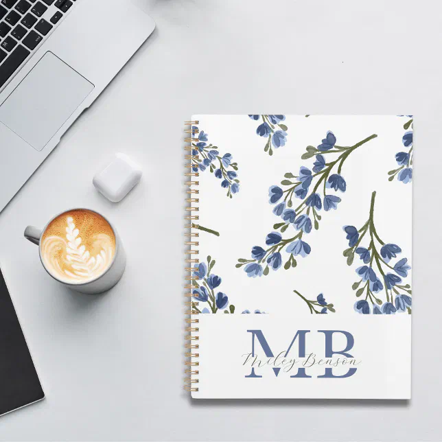Preppy Aesthetic Retro Wildflowers Blue Monogram Planner | Zazzle