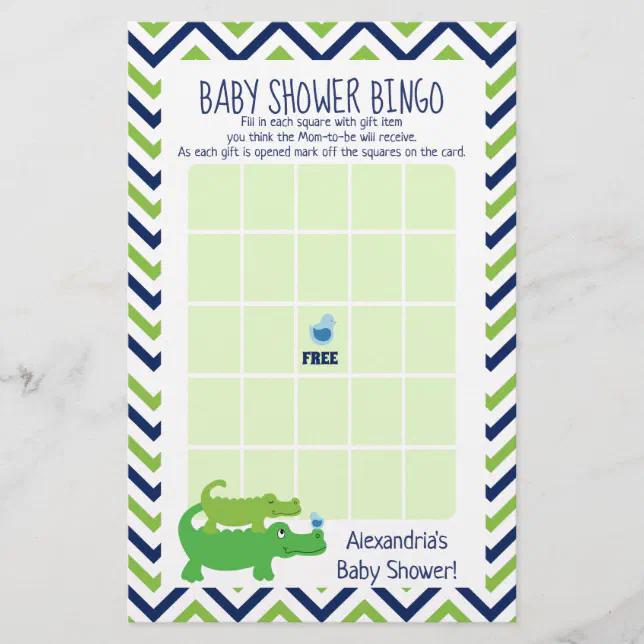 Preppy Alligator Baby Shower Bingo Game | Zazzle