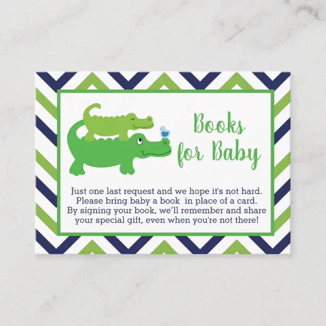 Preppy Alligator Baby Shower Book Request Cards | Zazzle
