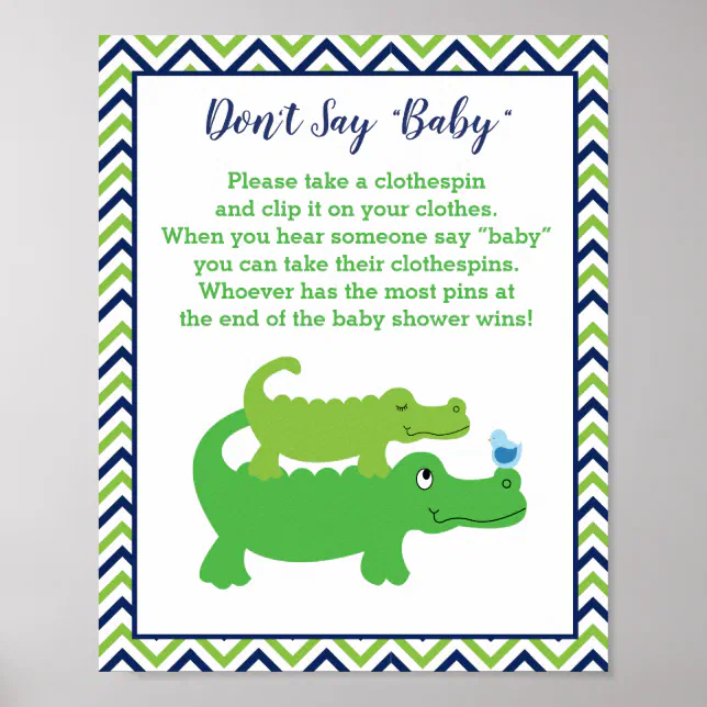 Preppy Alligator Baby Shower Don't Say Baby Game Poster | Zazzle