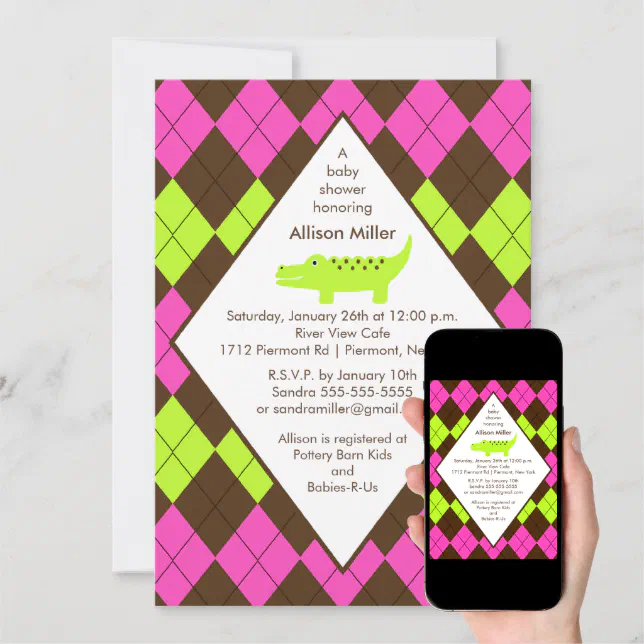 Preppy Alligator Baby Shower Invitation Brown | Zazzle