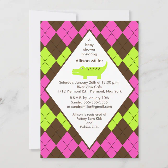 Preppy Alligator Baby Shower Invitation Brown | Zazzle