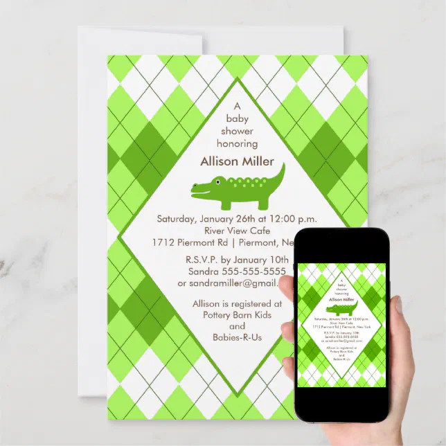 Preppy Alligator Baby Shower Invitation Green | Zazzle