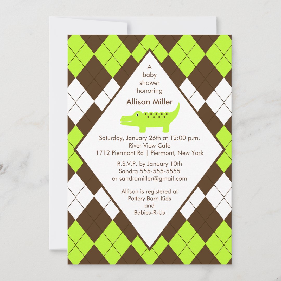 Preppy Alligator Baby Shower Invitation LIme Blue | Zazzle