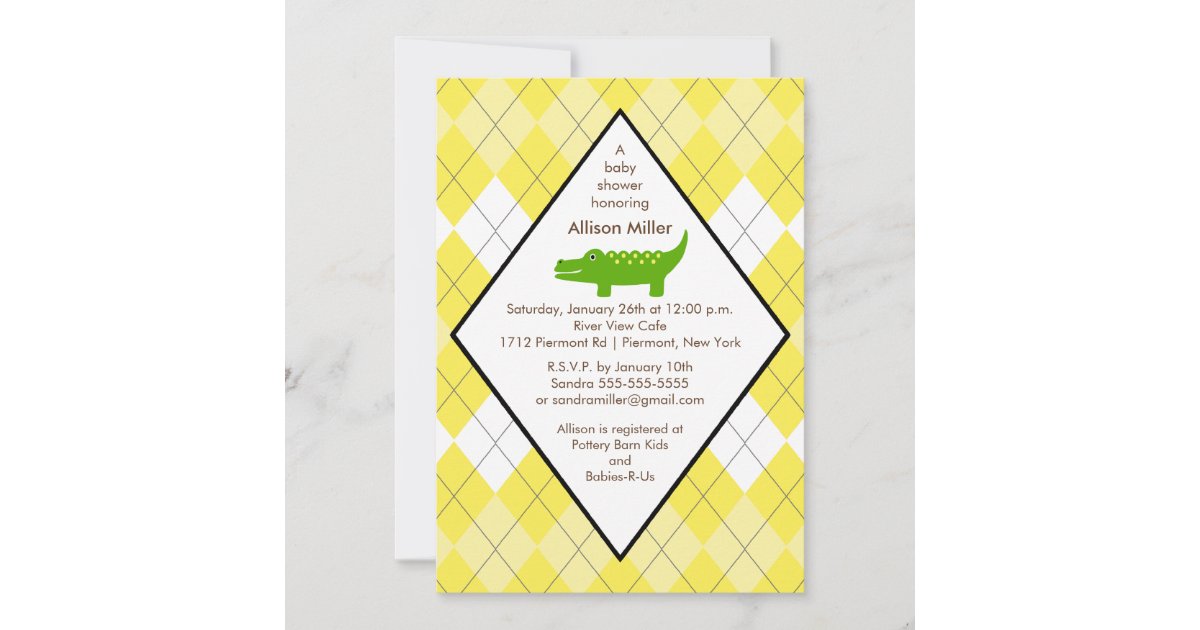 Preppy Alligator Baby Shower Invitation Yellow | Zazzle