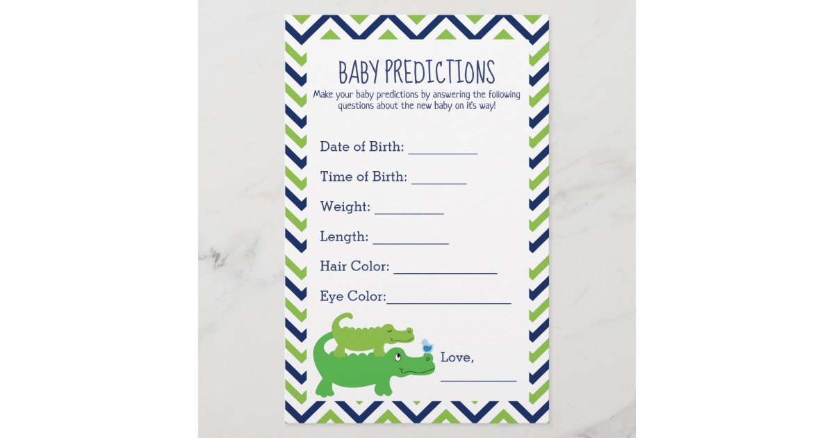 Preppy Alligator Baby Shower Predictions Card | Zazzle
