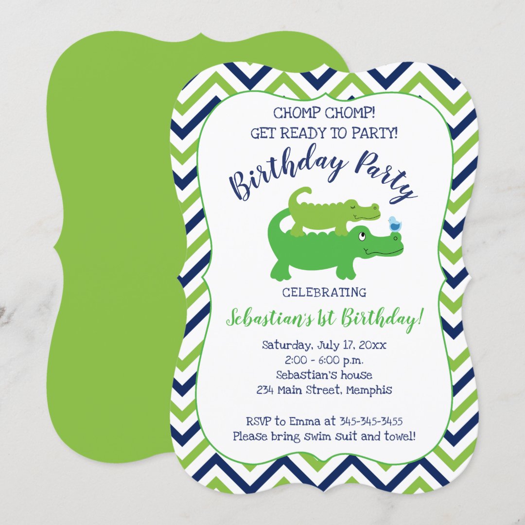 Preppy Alligator Crocodile Boy Birthday Invitation | Zazzle