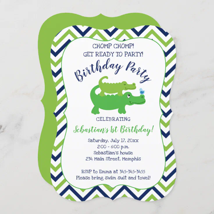 Preppy Alligator Crocodile Boy Birthday Invitation | Zazzle