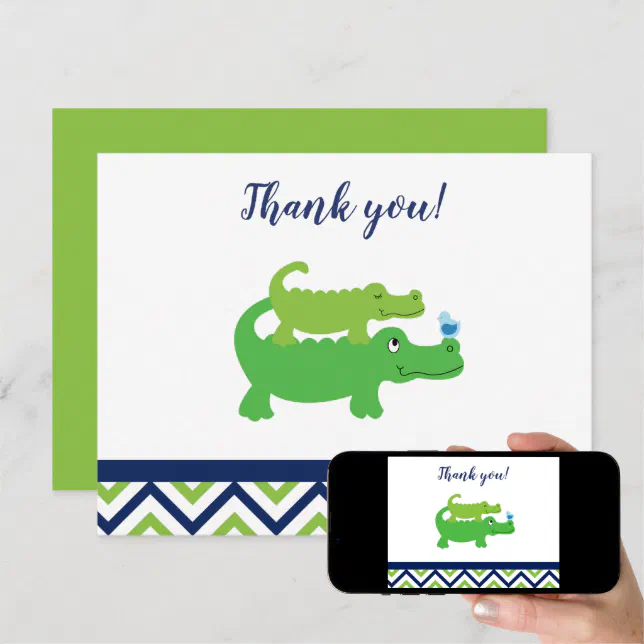 Preppy Alligator Crocodile Thank you notes Invitation | Zazzle