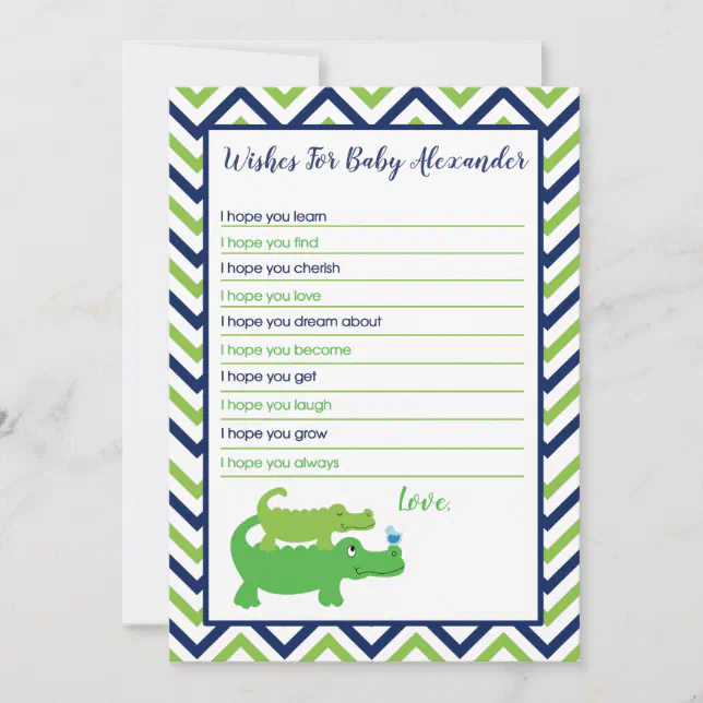 Preppy Alligator Wishes for Baby Card | Zazzle