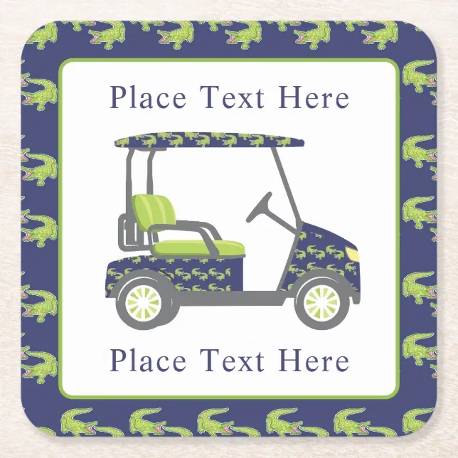 Preppy Alligators Golf Cart Square Paper Coaster | Zazzle