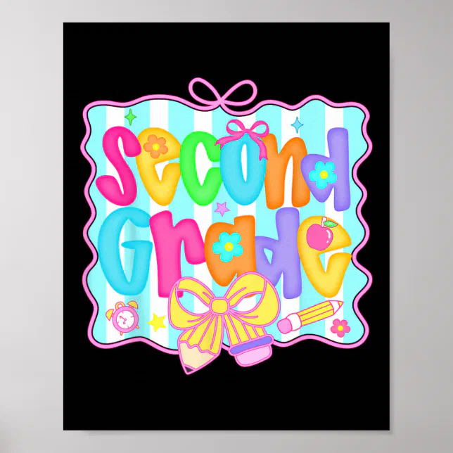Preppy Back To School 2nd Grade Coquette Bow Girls Poster | Zazzle