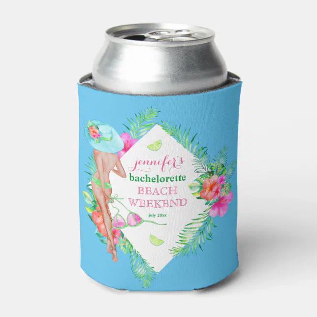 Preppy Bikini Bride Bachelorette Party Weekend Can Cooler | Zazzle