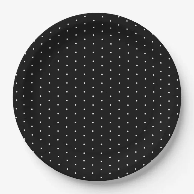 Preppy Black and White Tiny Polka Dots Pattern Paper Plates | Zazzle