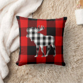 Preppy Black White Red Buffalo Check | Moose Throw Pillow | Zazzle