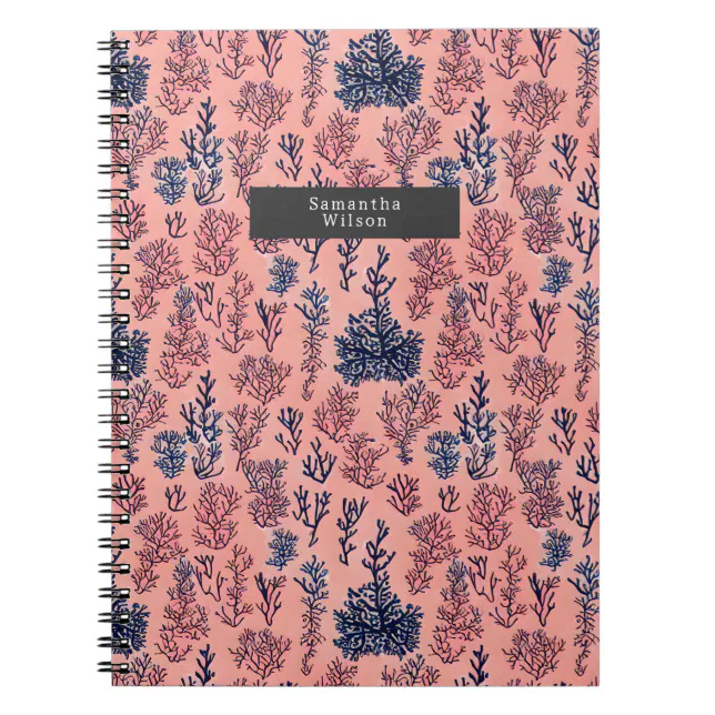 Preppy Blue and Coral Pattern Tropical Notebook | Zazzle