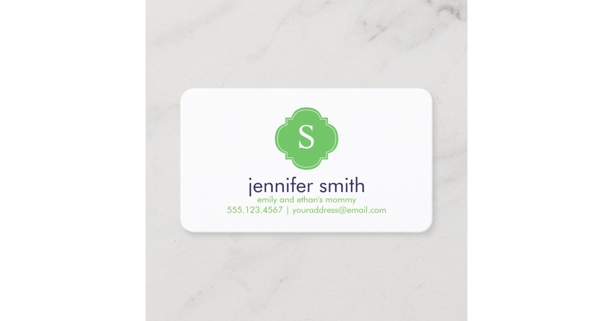 Preppy Blue and Green Monogrammed Calling Card | Zazzle
