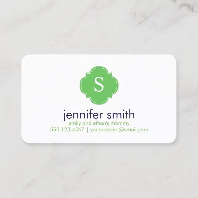 Preppy Blue and Green Monogrammed Calling Card | Zazzle