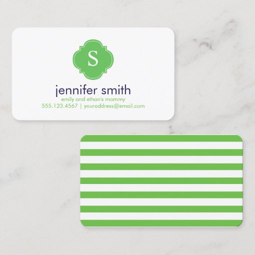 Preppy Blue and Green Monogrammed Calling Card | Zazzle