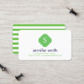 Preppy Blue and Green Monogrammed Calling Card | Zazzle