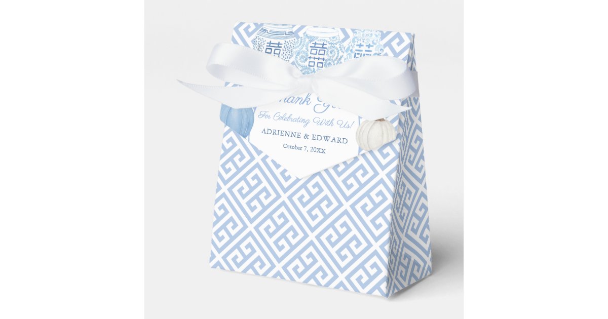 Preppy Blue And White Pumpkins Greek Key Wedding Favor Boxes | Zazzle