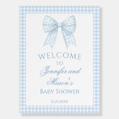 Preppy blue bow baby shower welcome sign board | Zazzle