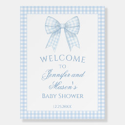 Preppy blue bow baby shower welcome sign board | Zazzle