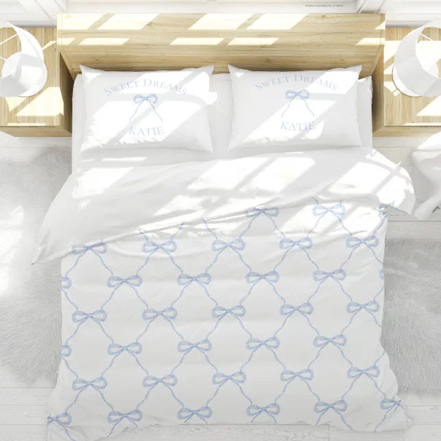 Preppy Blue Bow Grandmillennial Style Duvet Cover | Zazzle