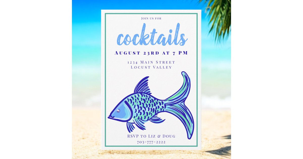 Preppy Blue Fish Cocktail Party Invitation | Zazzle