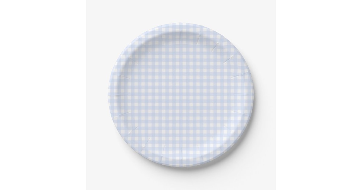 Preppy Blue Gingham Birthday Party Paper Plates | Zazzle