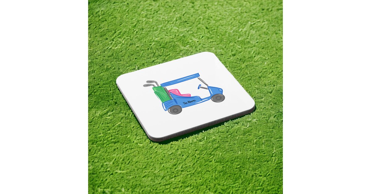 Preppy Blue Personalized Golf Cart Beverage Coaster | Zazzle