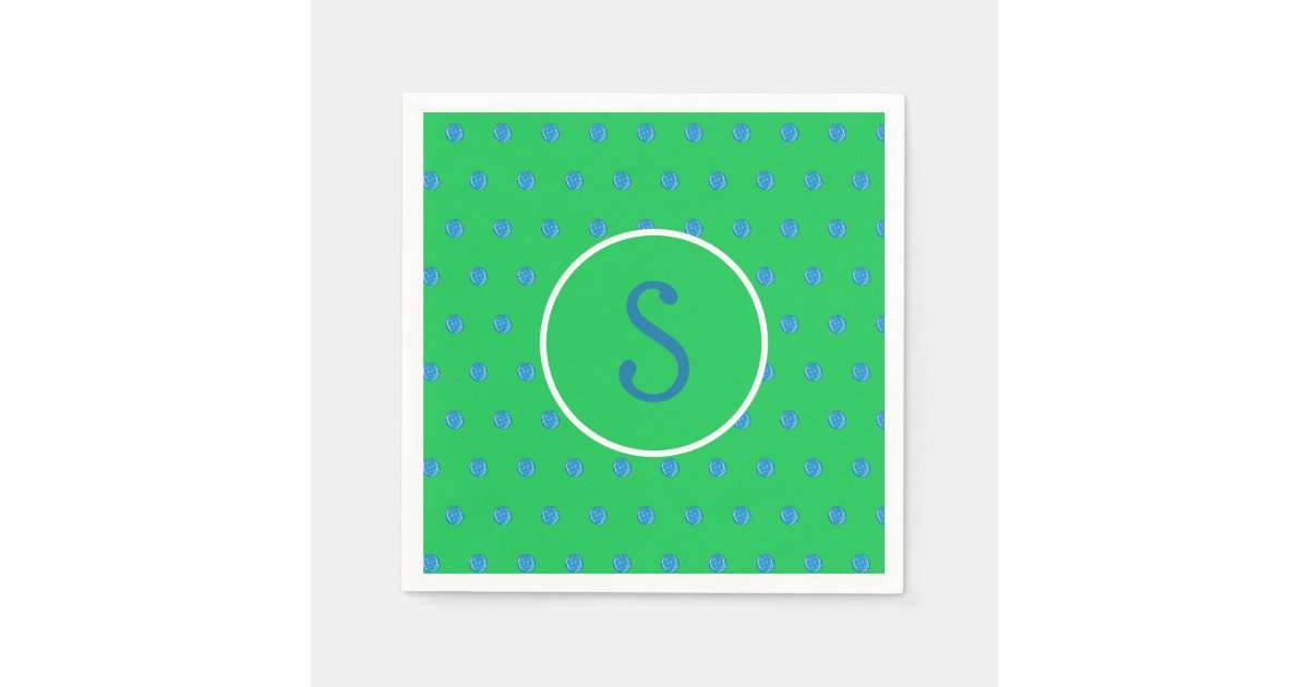 Preppy Blue Pickleball Green Initial Napkins | Zazzle