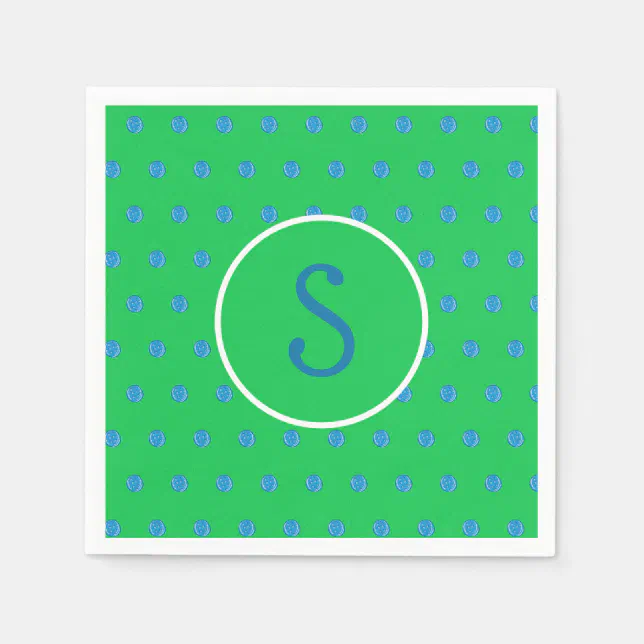 Preppy Blue Pickleball Green Initial Napkins | Zazzle