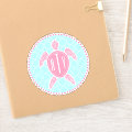 Preppy Blue Pink Monogram Quatrefoil Sea Turtle Sticker | Zazzle