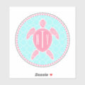 Preppy Blue Pink Monogram Quatrefoil Sea Turtle Sticker | Zazzle