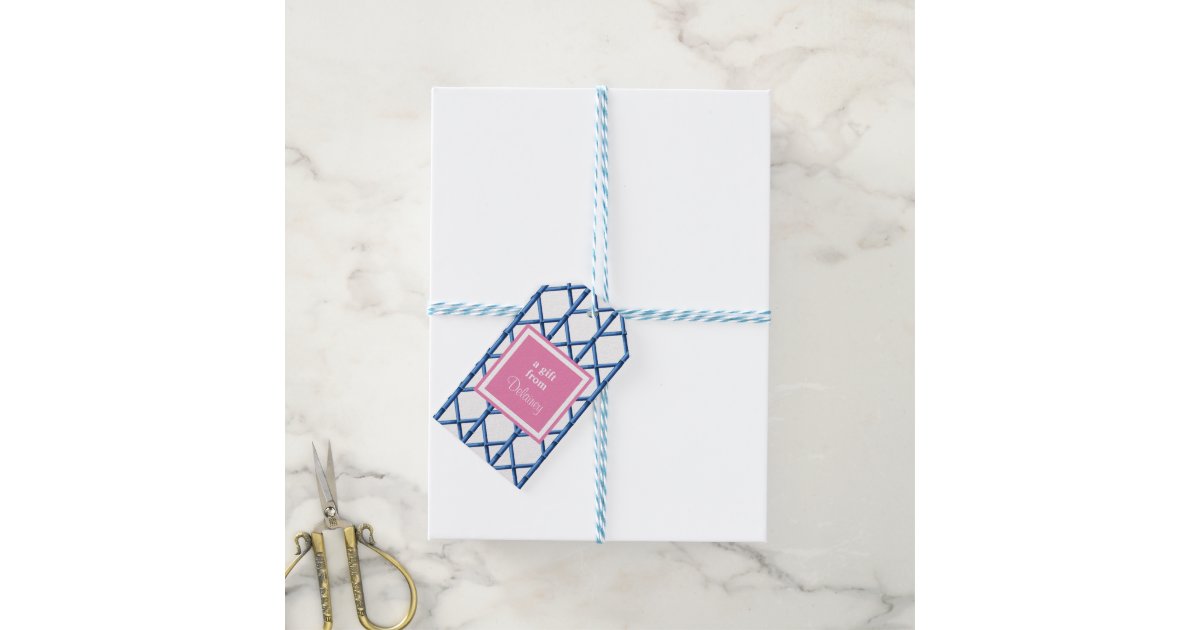 Preppy Blue Trellis Bamboo Pattern Custom Gift Tags | Zazzle