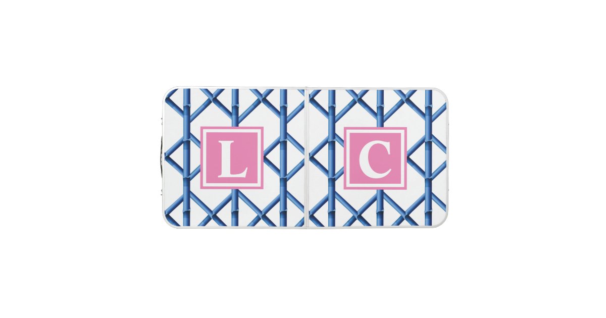 Preppy Blue Trellis Bamboo Pattern Monogram Beer Pong Table | Zazzle