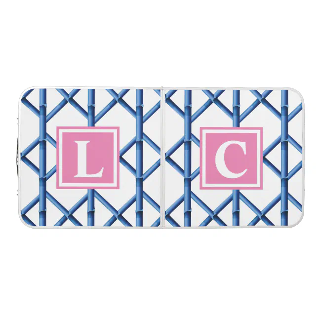 Preppy Blue Trellis Bamboo Pattern Monogram Beer Pong Table | Zazzle
