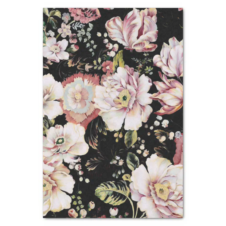 Preppy bohemian country girly chic black floral tissue paper | Zazzle