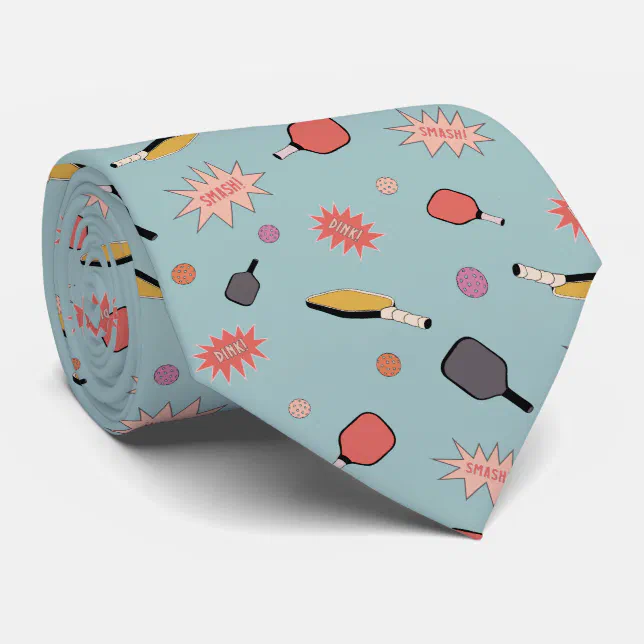 Preppy Bold Pickleball! Colorful Pattern in Blue Neck Tie | Zazzle