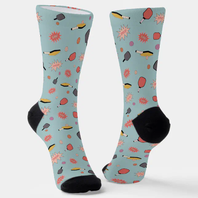 Preppy Bold Pickleball! Colorful Pattern in Blue Socks | Zazzle