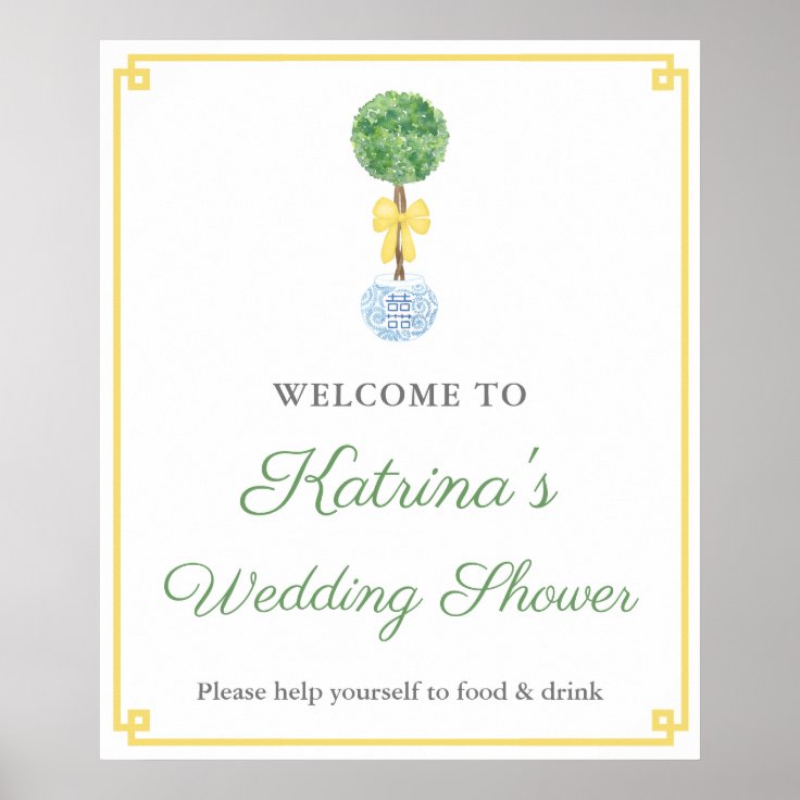 Preppy Boxwood Yellow Green Wedding Shower Welcome Poster | Zazzle