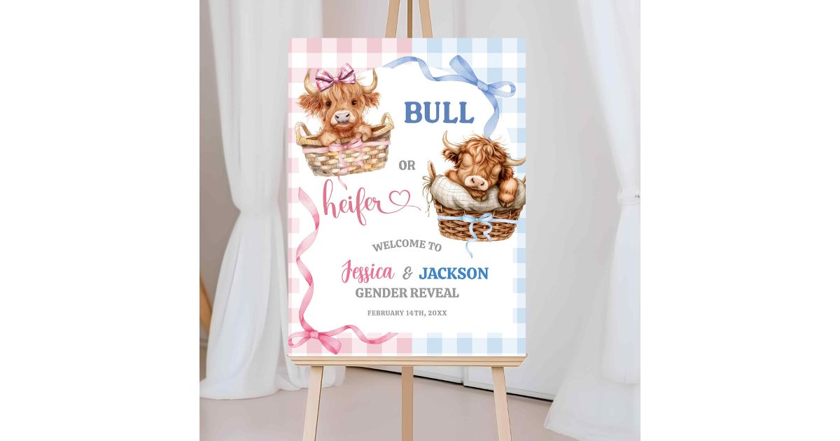 Preppy Bull or Heifer Gender Reveal Welcome Poster | Zazzle