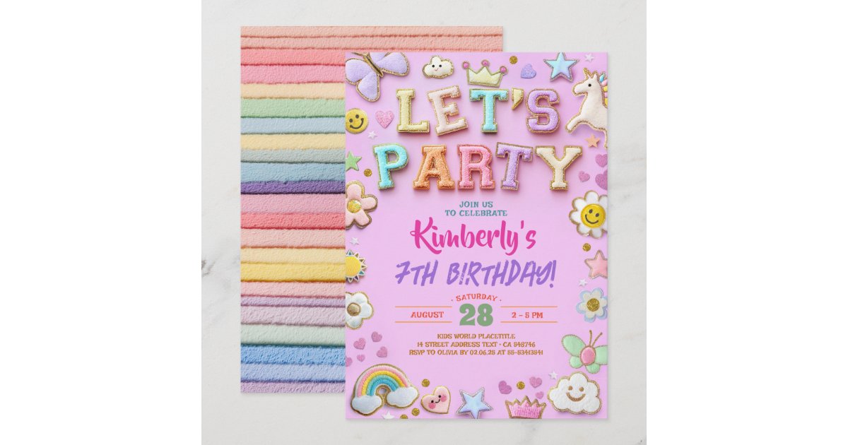 Preppy Chenille Patch Letter Stickers Birthday Invitation | Zazzle