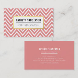 PREPPY CHEVRON pattern gold logo emblem coral pink Business Card | Zazzle
